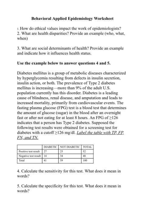 Solved Behavioral Applied Epidemiology Worksheet 1. How do | Chegg.com