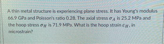 Solved A thin metal structure is experiencing plane stress. | Chegg.com