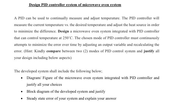 Design PID controller system of microwave oven system | Chegg.com