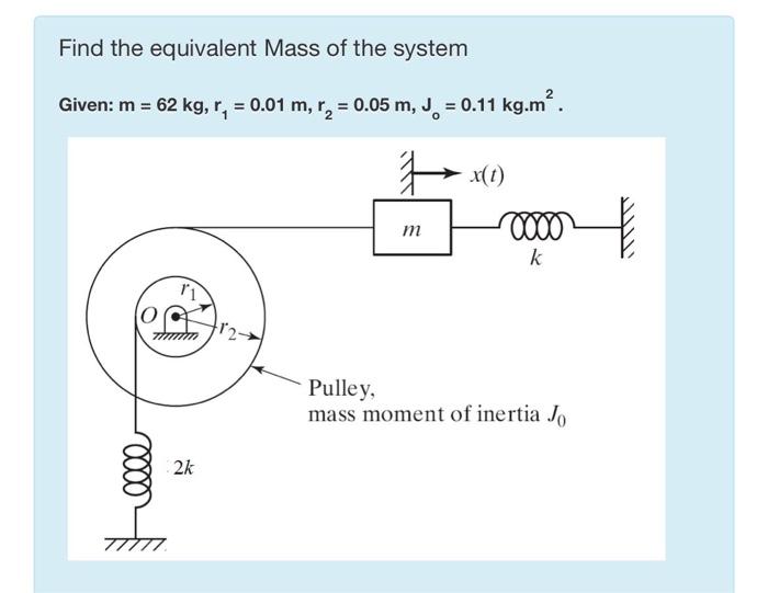 Solved Find the equivalent Mass of the system Given: m=62 | Chegg.com