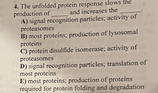 Solved The unfolded protein response slows the production of | Chegg.com