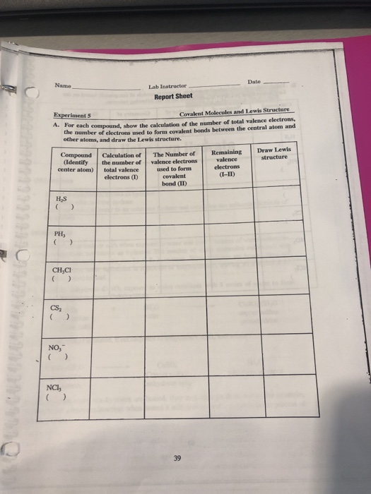 Solved Lab Instructor Experiments Covalent Molecules and | Chegg.com