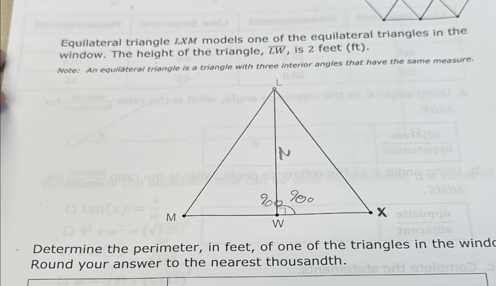 Solved Equilateral triangle LxM ﻿models one of the | Chegg.com