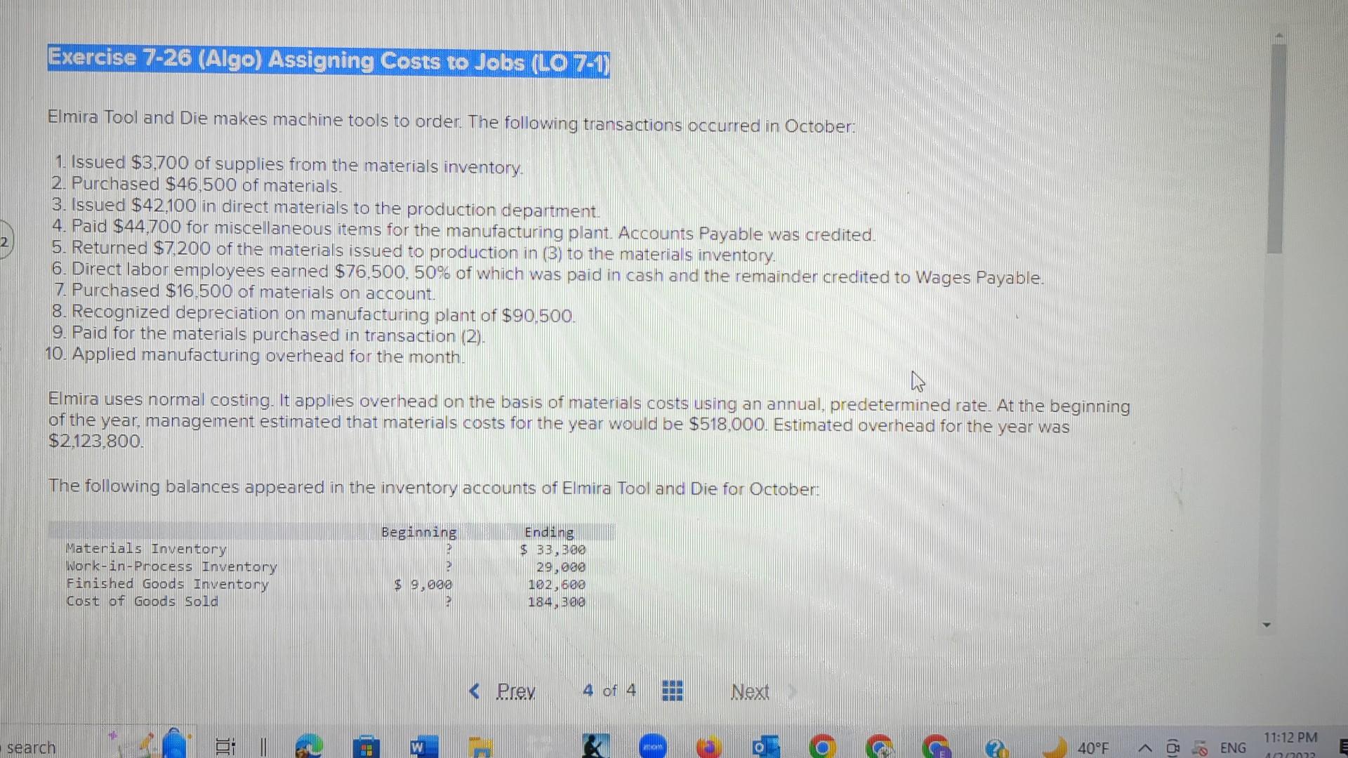 Solved Exercise 7-26 (Algo) Assigning Costs to Jobs (LO 7-1) | Chegg.com