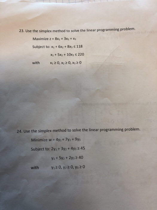 Solved 23. Use the simplex method to solve the linear | Chegg.com