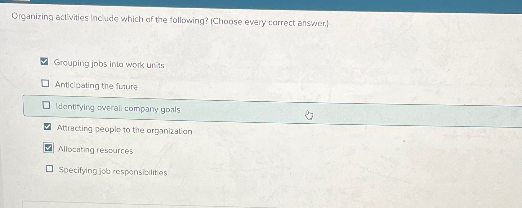 Solved Organizing activities include which of the following? | Chegg.com