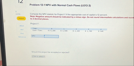 Solved Problem 13-1 ﻿NPV with Normal Cash Flows | Chegg.com