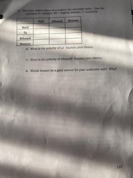 Solved 5. Use your observations to complete the solubility | Chegg.com