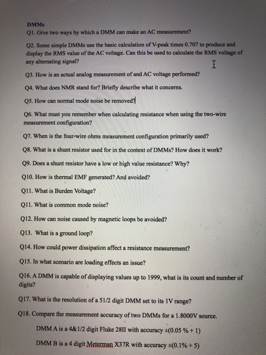 Solved DMMs 01. Give two ways by which a DMM can make an AC | Chegg.com