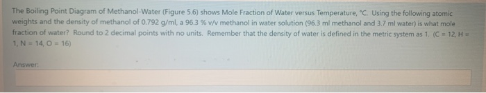 Solved The Boiling Point Diagram of Methanol Water (Figure | Chegg.com