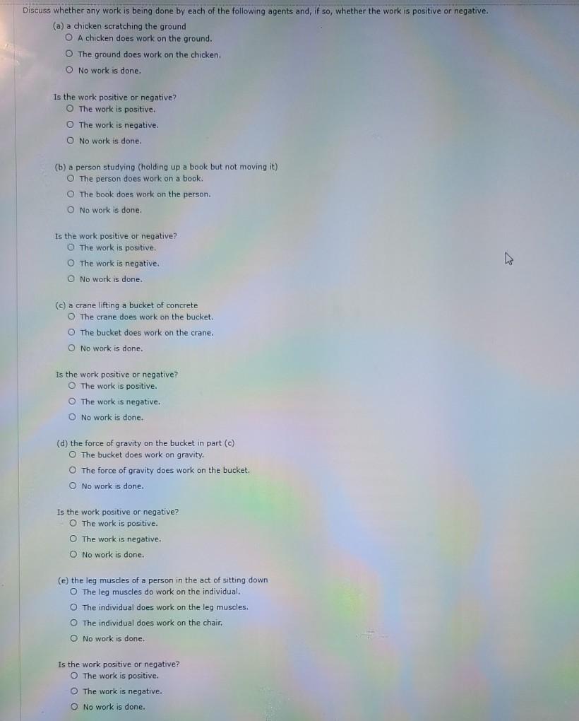 Solved Discuss whether any work is being done by each of the | Chegg.com