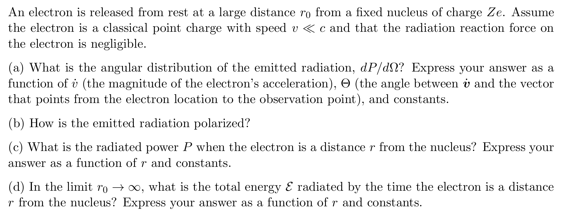 Solved An electron is released from rest at a large distance | Chegg.com