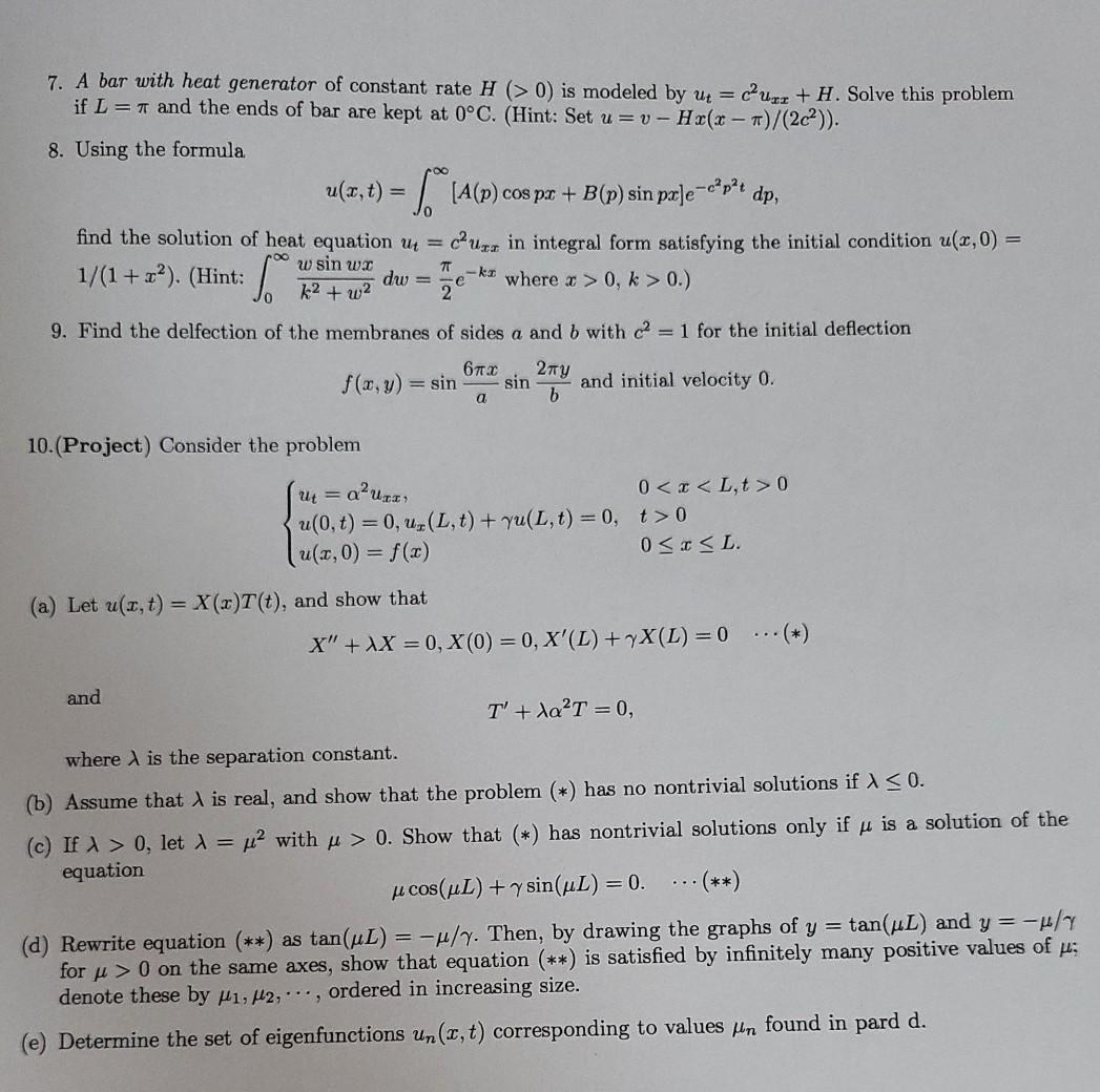 Solved 7. A bar with heat generator of constant rate H (>0) | Chegg.com