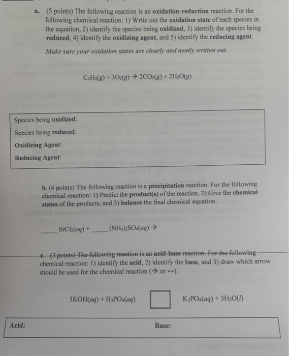 Solved a. (5 points) The following reaction is an | Chegg.com