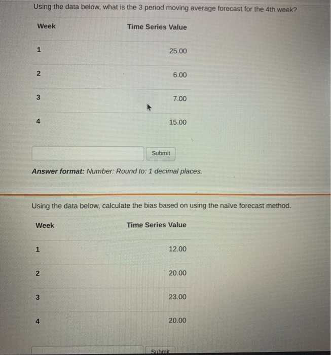 Solved Using the data below, what is the 3 period moving | Chegg.com