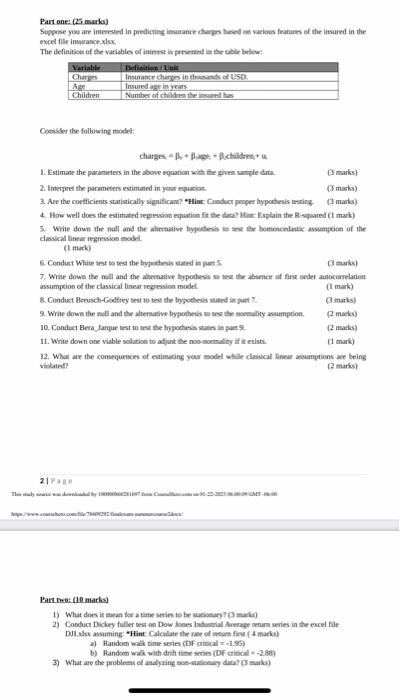 Solved Part one: (25 marks) Suppose you are interesed in | Chegg.com