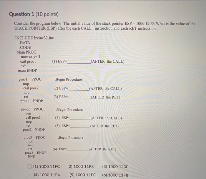 Solved Question 1 (10 points) Consider the program below The | Chegg.com