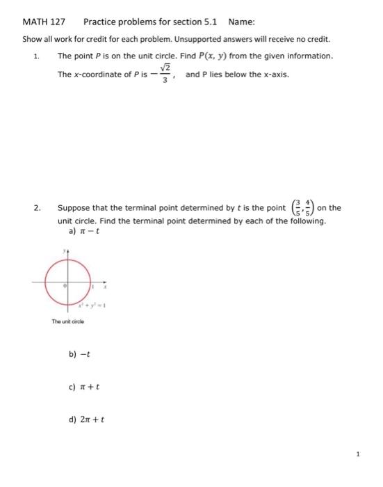 Solved Show all work for credit for each problem. | Chegg.com