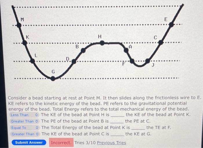Solved Consider a bead starting at rest at Point M. It then | Chegg.com Solved Consider a bead starting at rest at Point M. It then | Chegg.com