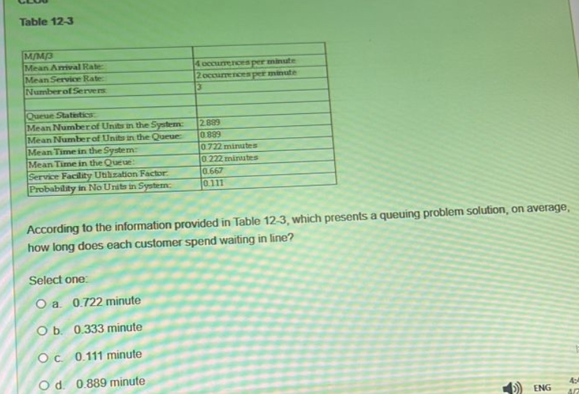 Solved Table 12-3\table[[MM?3,],[Mean Amival Rate:,4 | Chegg.com