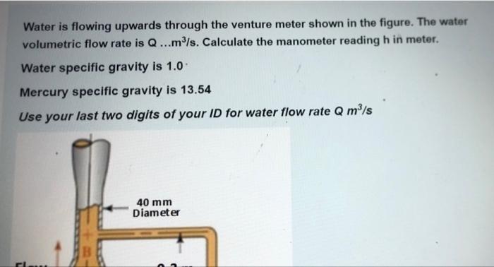 Solved Water is flowing upwards through the venture meter | Chegg.com