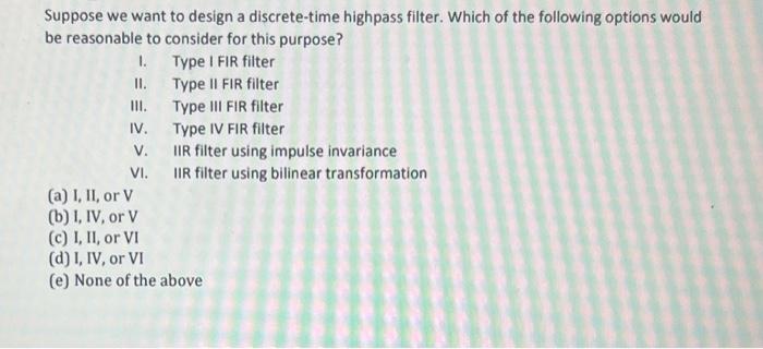 Solved Suppose we want to design a discrete-time highpass | Chegg.com