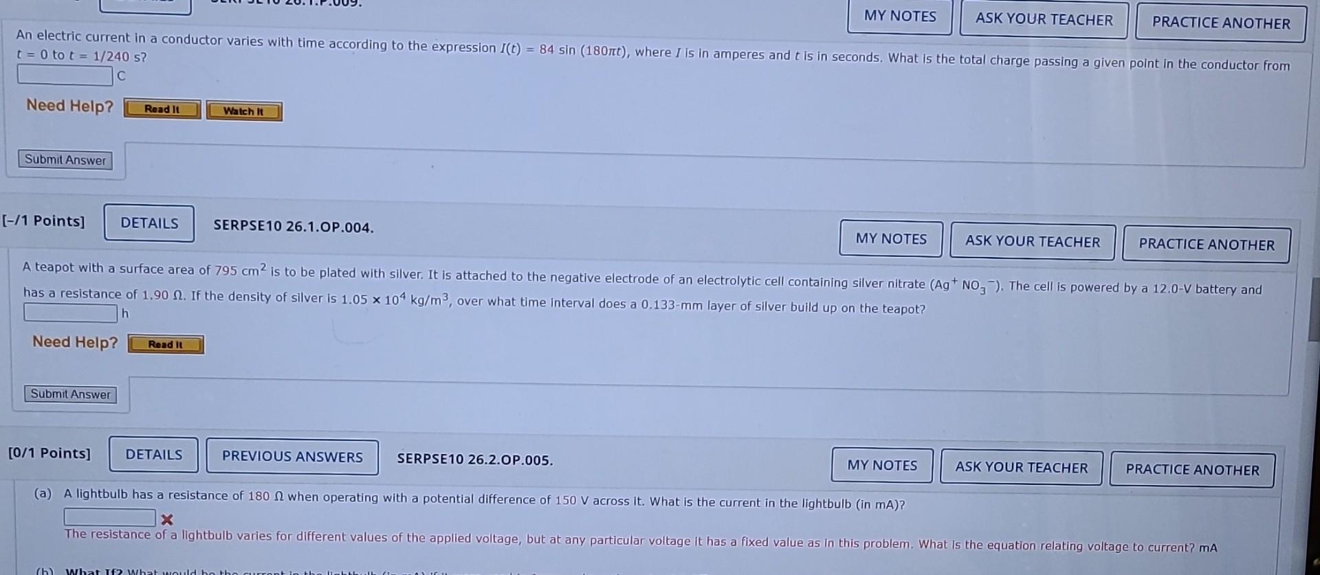 Solved t=0 to t=1/240s? -11 Points] SERPSE10 26.1.OP.004. | Chegg.com