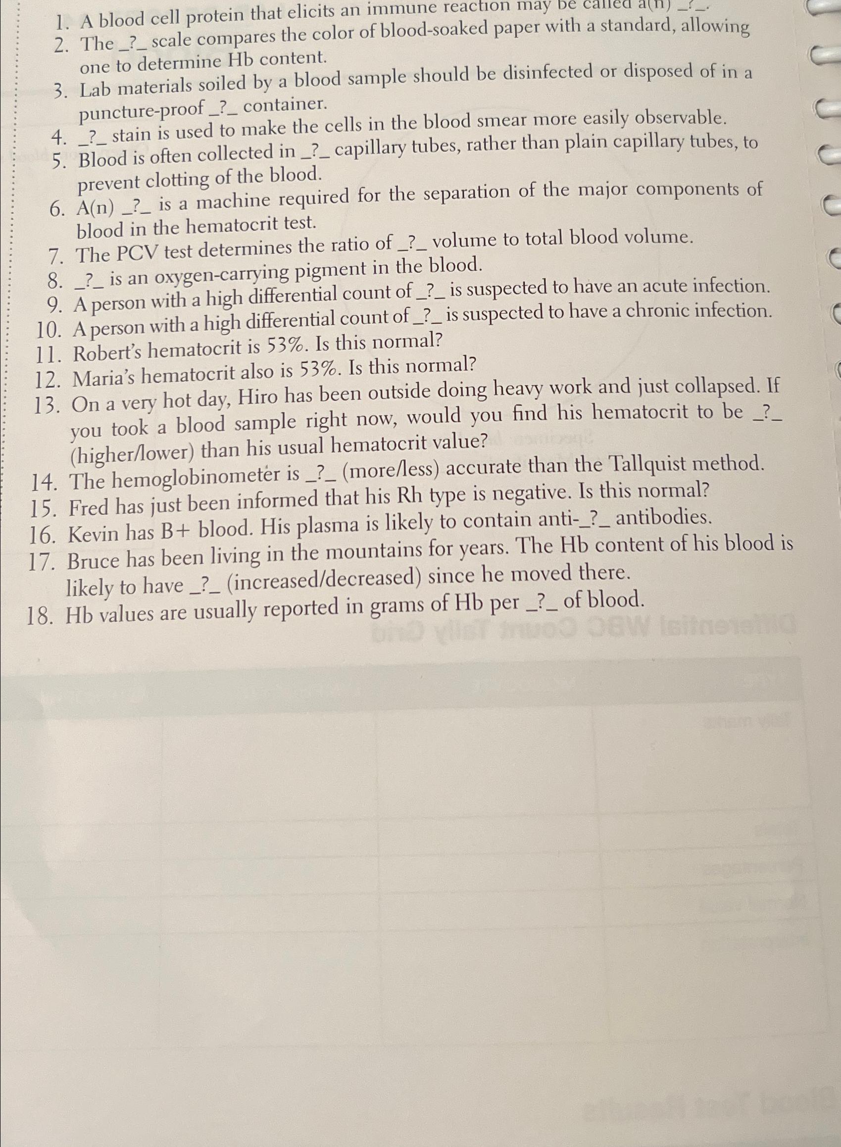 Solved A blood cell protein that elicits an immune reaction | Chegg.com