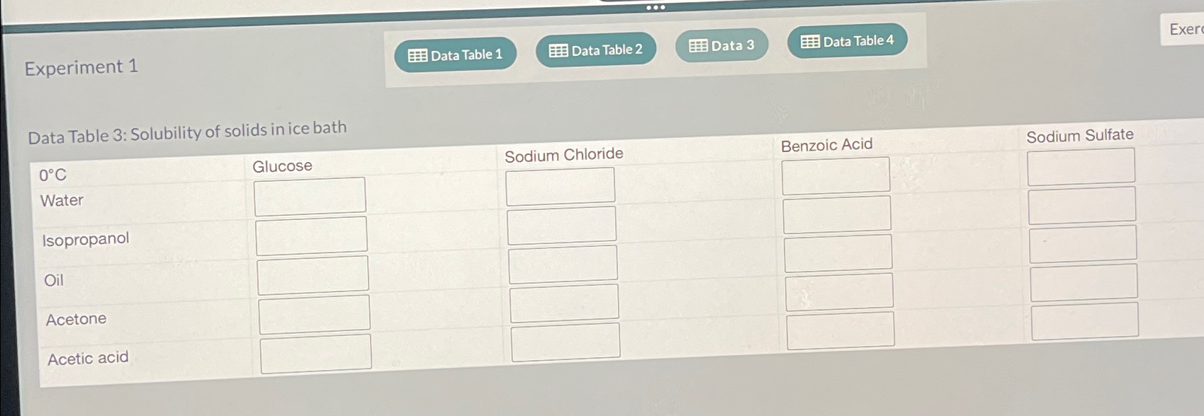 Solved Experiment 1Data Table 3: Solubility of solids in ice | Chegg.com