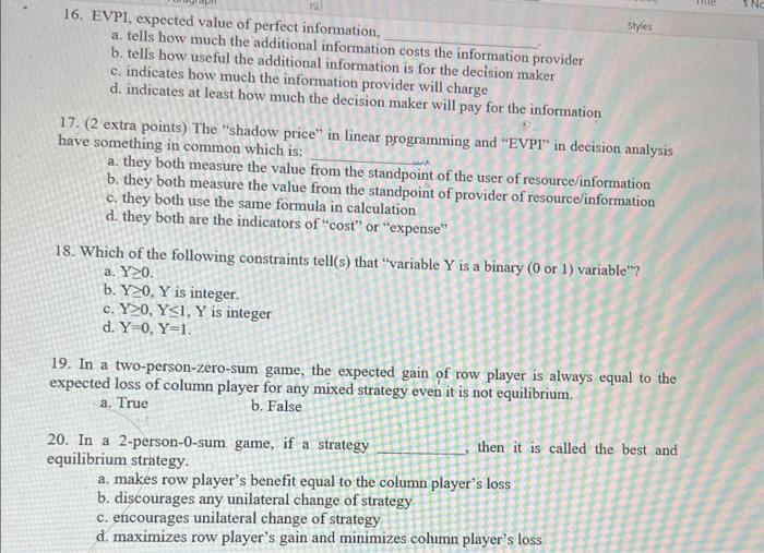 Solved 1. The optimal solution of a linear program must be | Chegg.com