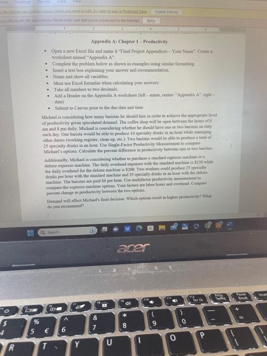 Solved Appendix A: Chapter 1-Productivity - Open a new Excel | Chegg.com