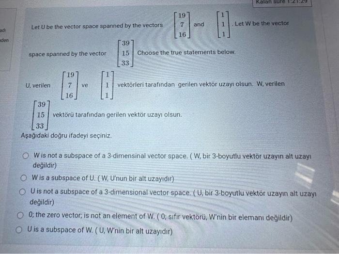 Solved Let U be the vector space spanned by the vectors | Chegg.com
