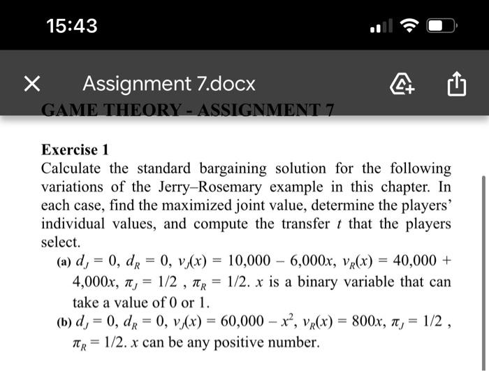 15:43 X Assignment 7.docx C+ GAME THEORY - ASSIGNMENT | Chegg.com