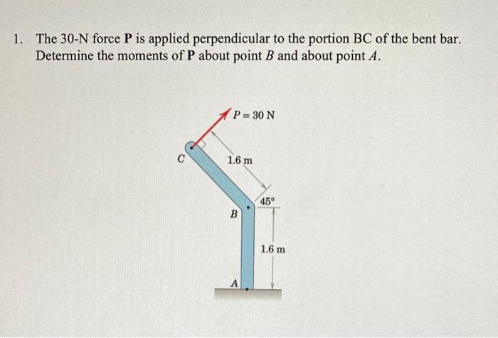 Solved 1. The 30-N force P is applied perpendicular to the | Chegg.com