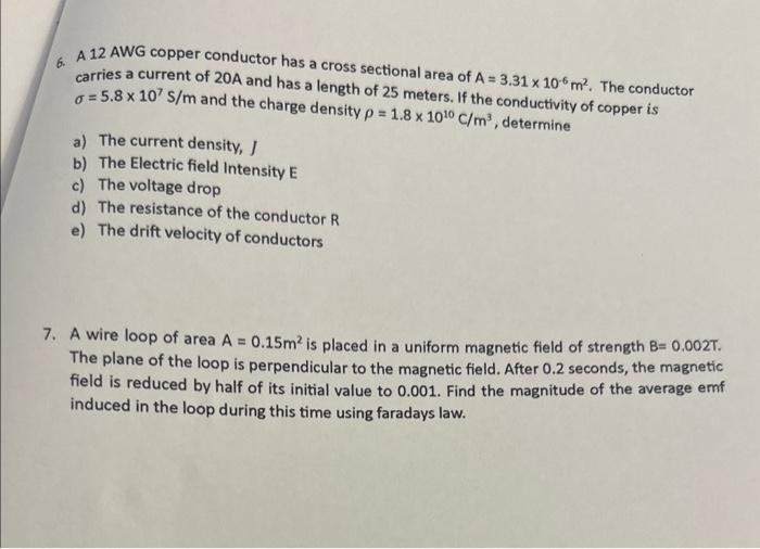 Solved 6. A 12 AWG copper conductor has a cross sectional | Chegg.com