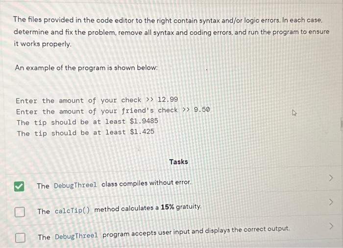 The files provided in the code editor to the right | Chegg.com