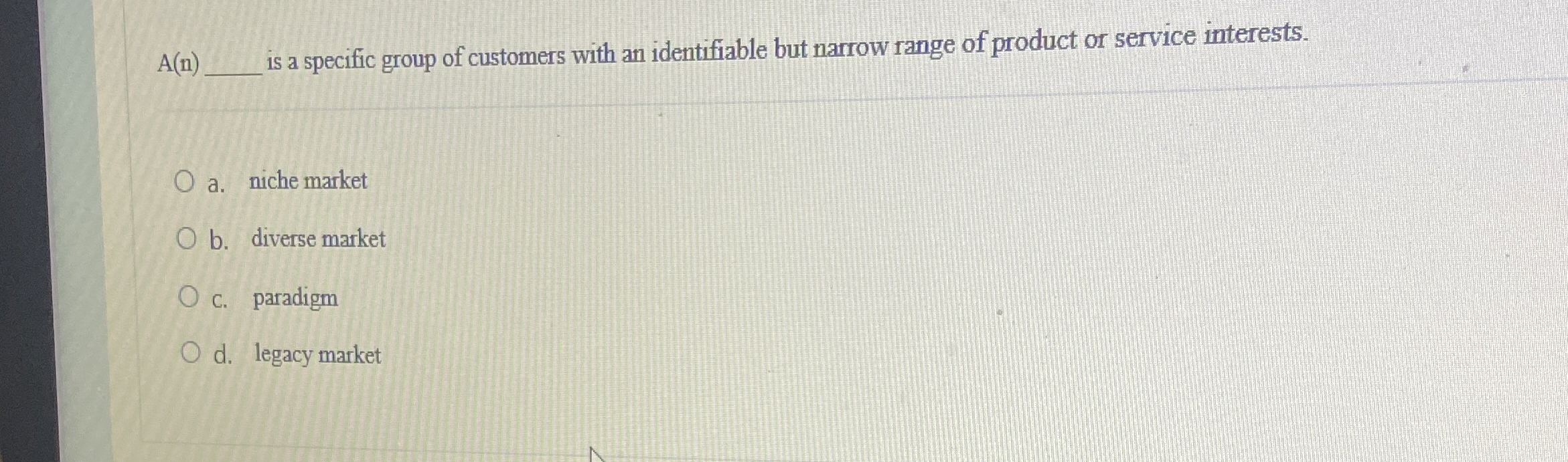 Solved A(n)is a specific group of customers with an | Chegg.com