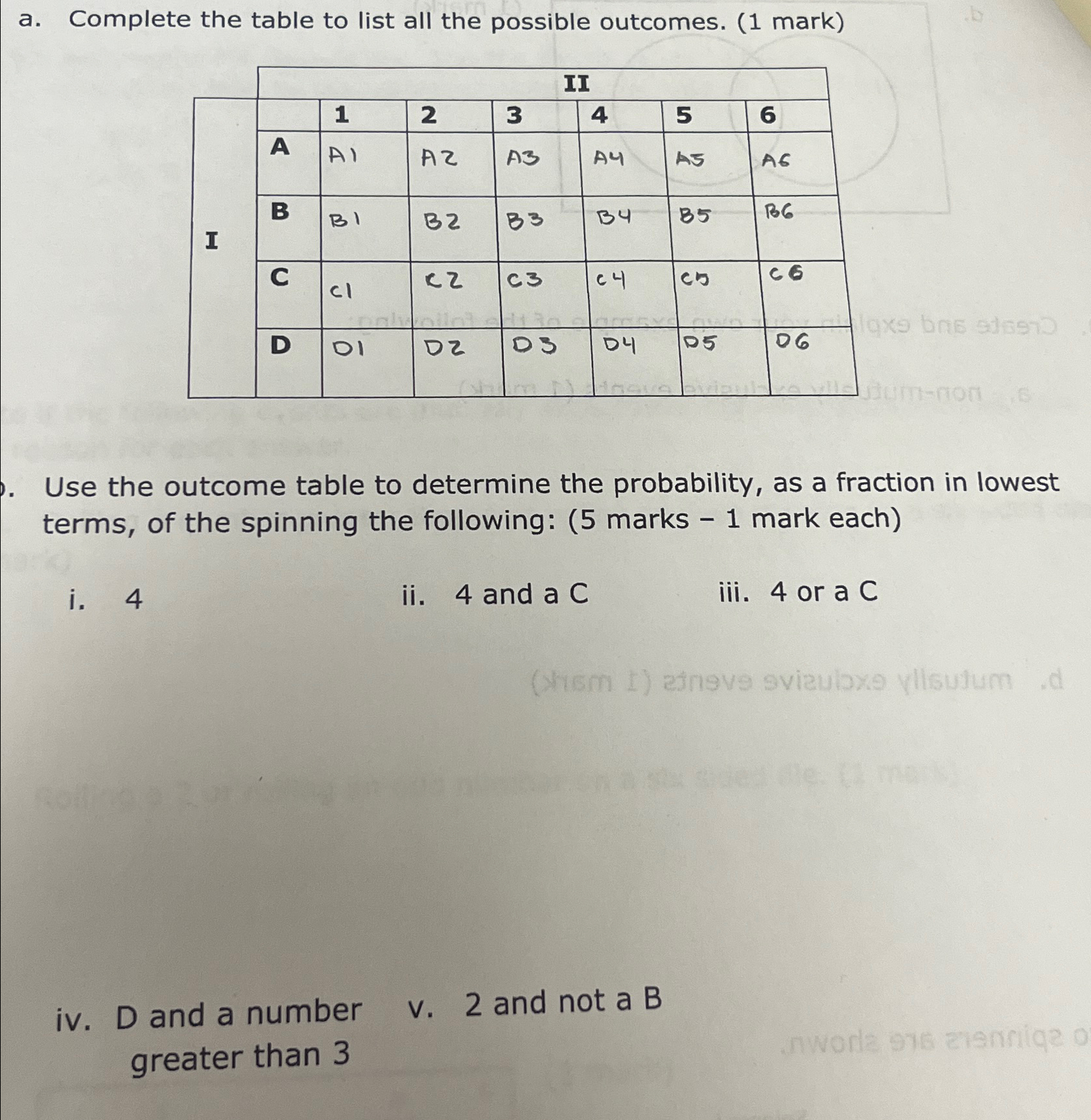 Solved a. ﻿Complete the table to list all the possible | Chegg.com