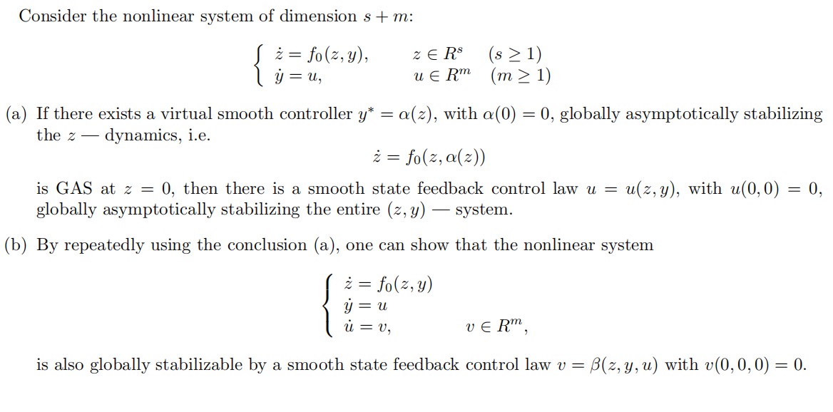 Solved Consider the nonlinear system of dimension s+m ﻿:(a) | Chegg.com