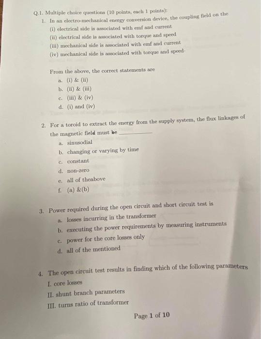 Solved Q.1. Multiple choice questions (10 points, cach 1 | Chegg.com