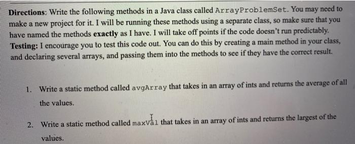 Solved Directions: Write the following methods in a Java | Chegg.com