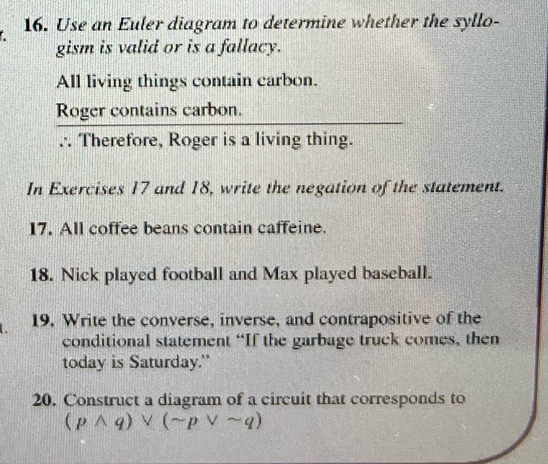 Solved Use an Euler diagram to determine whether the | Chegg.com