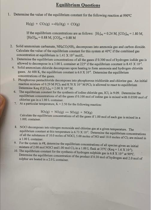 Solved 1. Determine the value of the equilibrium constant | Chegg.com