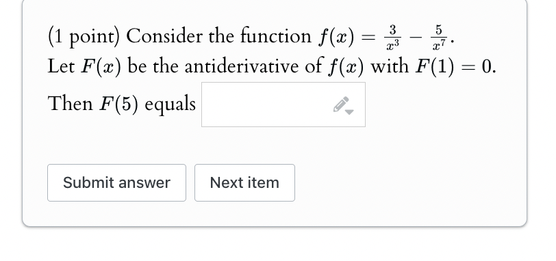 Solved (1 ﻿point) ﻿Consider the function f(x)=3x3-5x7.Let | Chegg.com