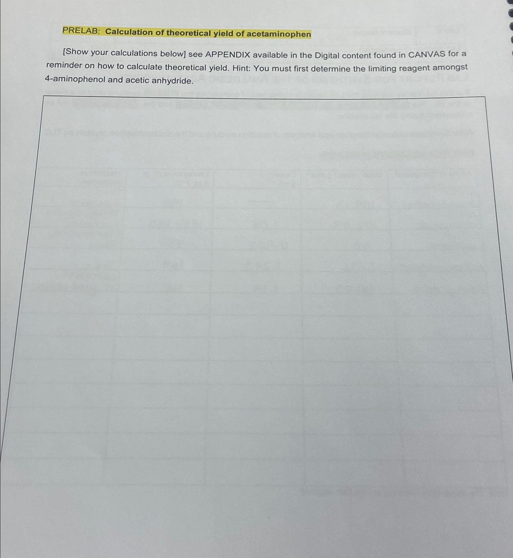 PRELAB: Calculation of theoretical yield of | Chegg.com