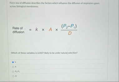 Solved Fick's law of diffusion describes the factors which | Chegg.com