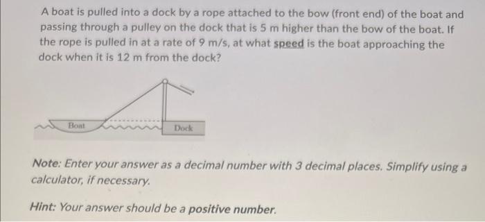 Solved A boat is pulled into a dock by a rope attached to | Chegg.com