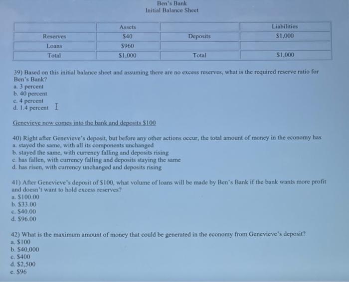 Solved 39) Based on this initial balance sheet and assuming | Chegg.com