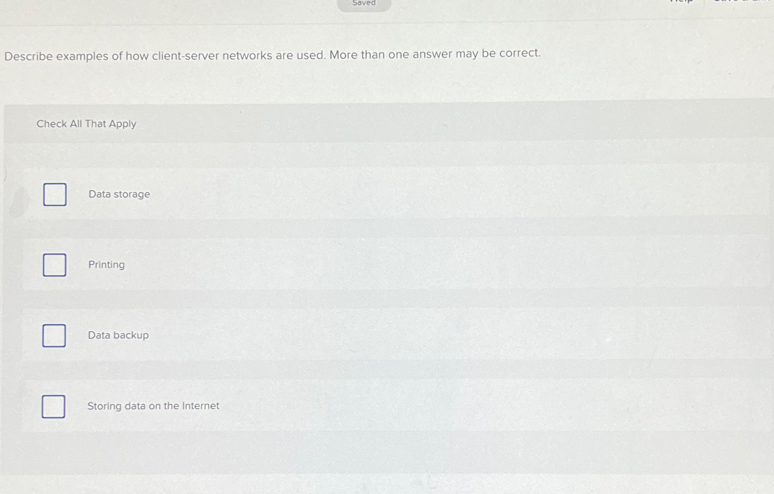 Solved SavedDescribe examples of how client-server networks | Chegg.com