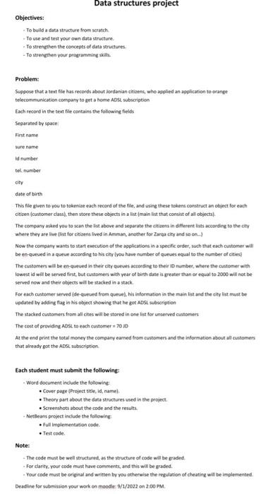 Solved Data structures project Objectives: - To build a data | Chegg.com